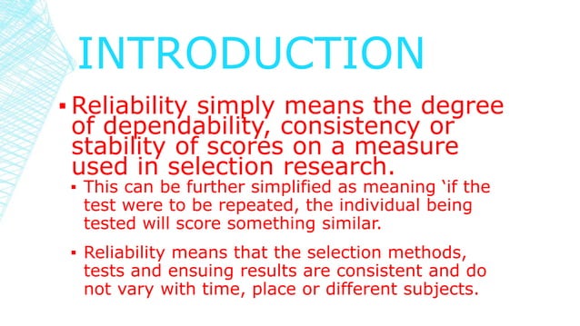 Reliability in selection measures | PPT