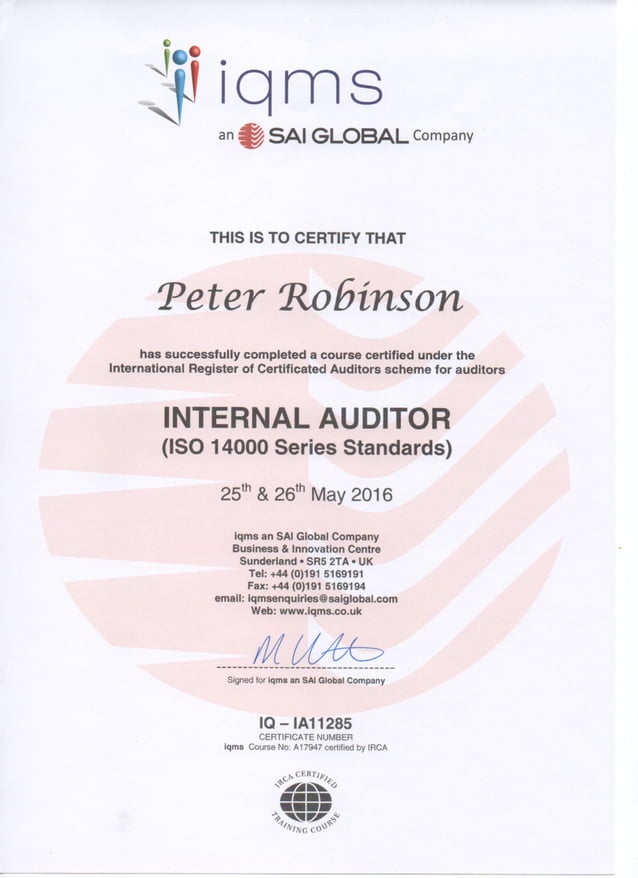 ISO14001 Internal Auditor Certification | PDF | Business Accounting ...