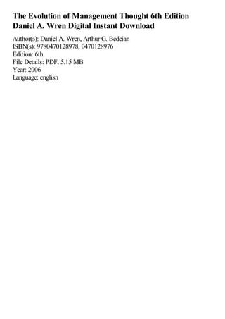 The Evolution of Management Thought 6th Edition Daniel A. Wren | PDF