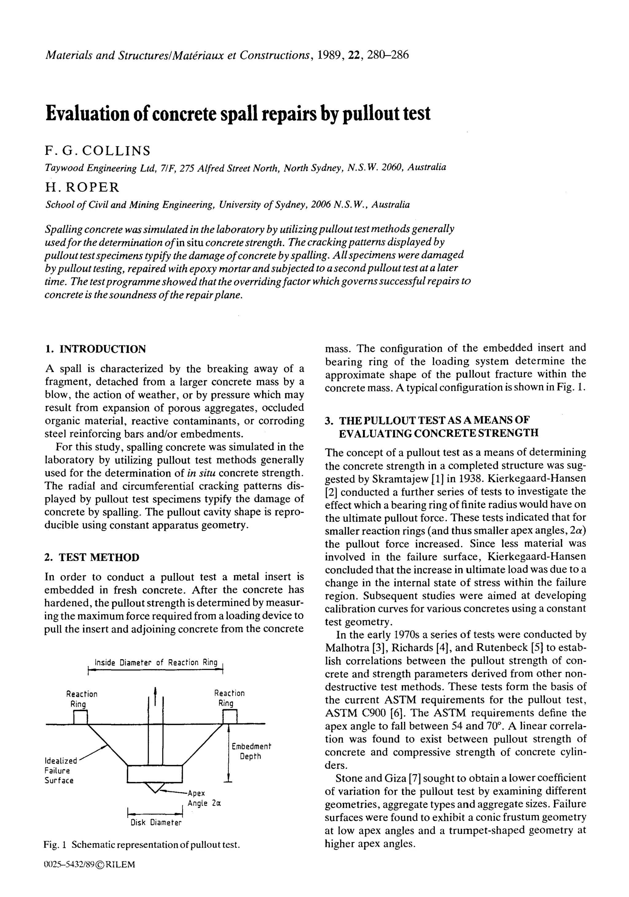 Evaluation of concrete spall repairs by pullout test | PDF