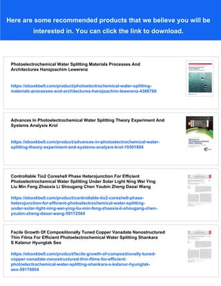 Photoelectrochemical Water Splitting Standards Experimental Methods And ...