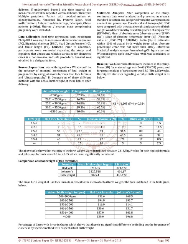 Estimation of Fetal Size and Weight using Various Formulas | PDF ...