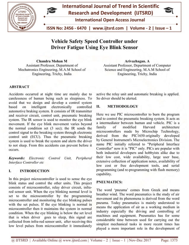 Vehicle Safety Speed Controller Under Driver Fatigue Using Eye Blink Sensor Pdf
