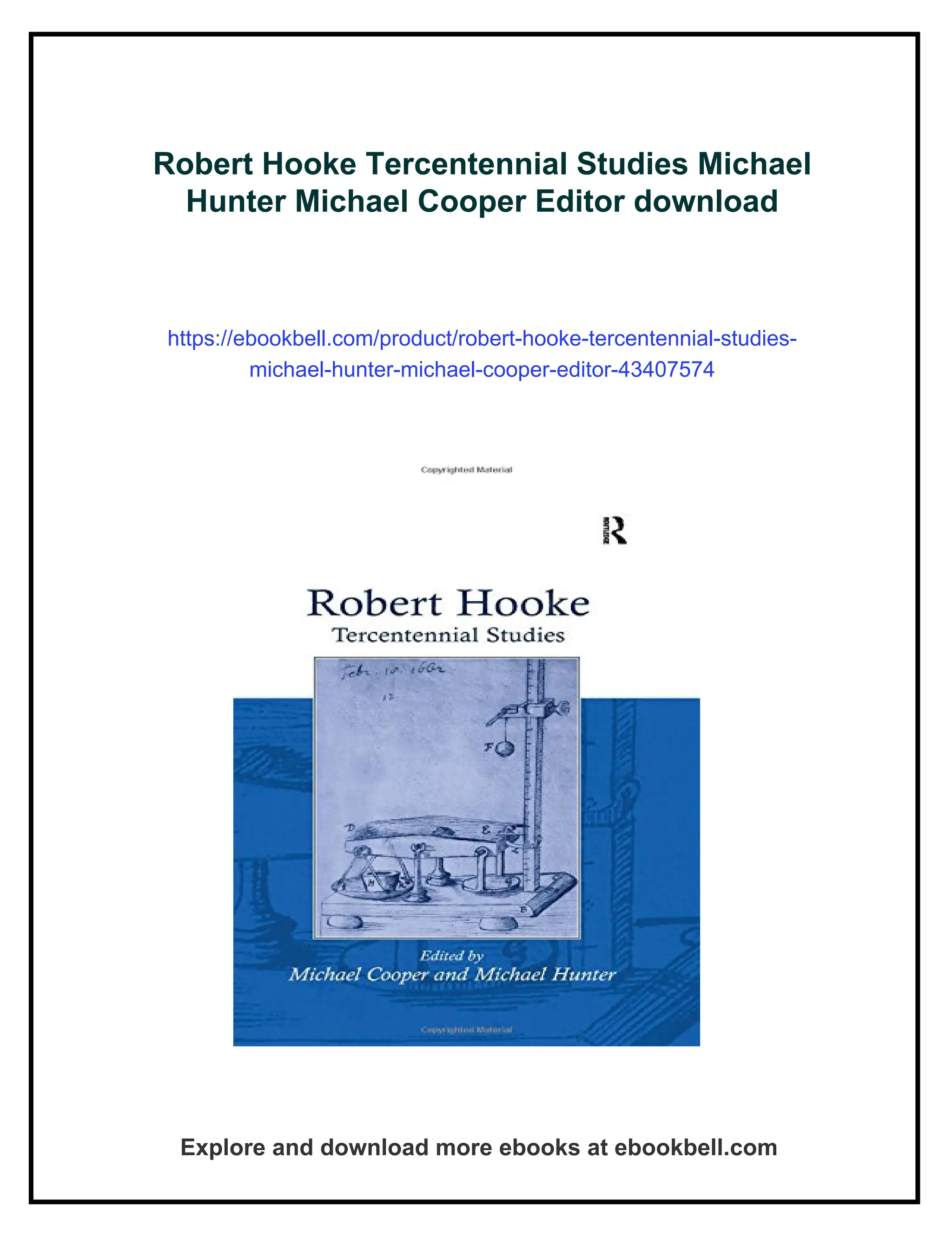Robert Hooke Tercentennial Studies Michael Hunter Michael Cooper Editor ...