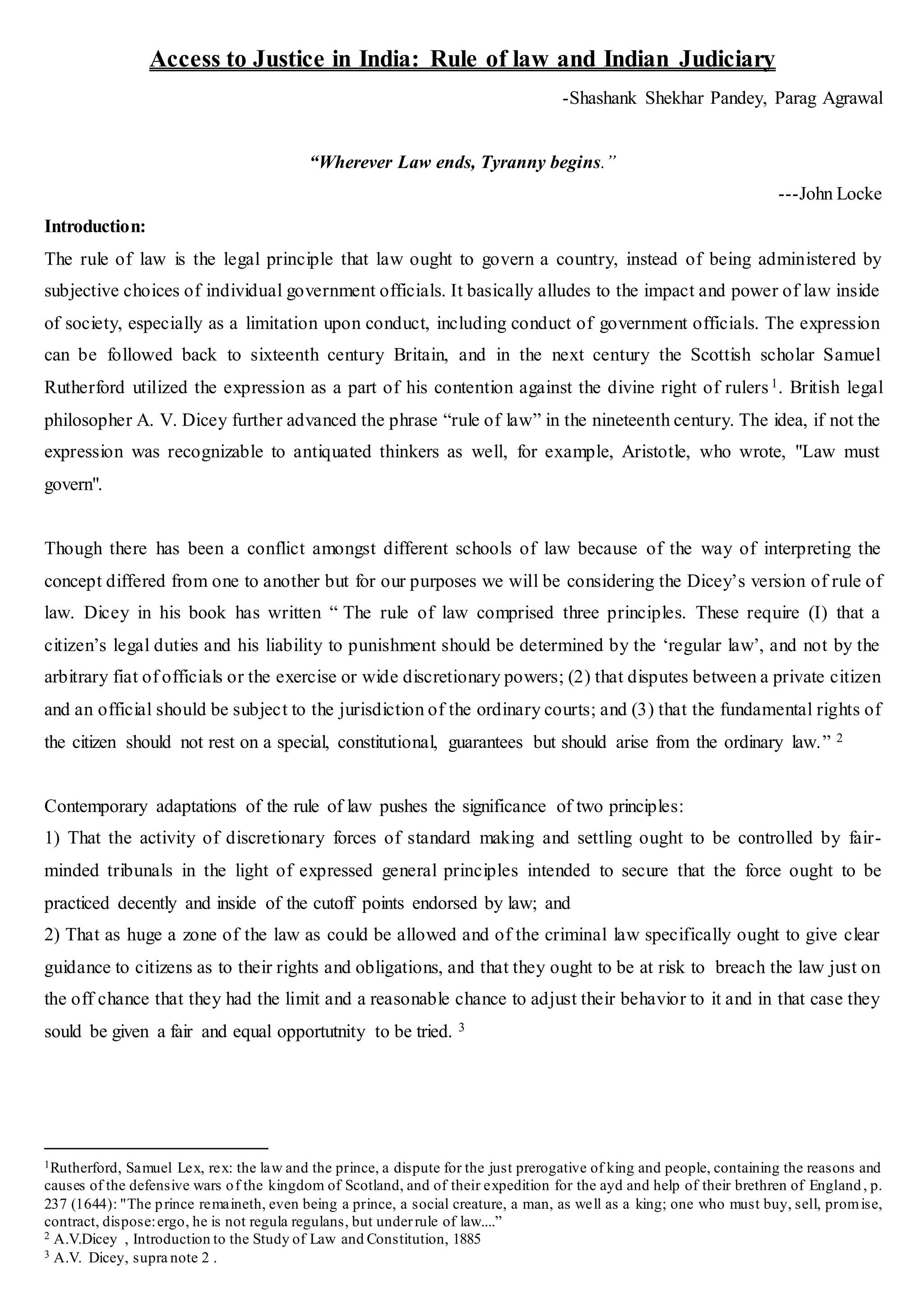 Rule of Law in India and Indian Judiciary | DOCX