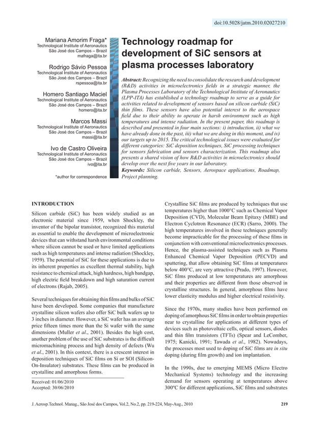 Technology roadmap for development of SiC sensors at plasma processes ...