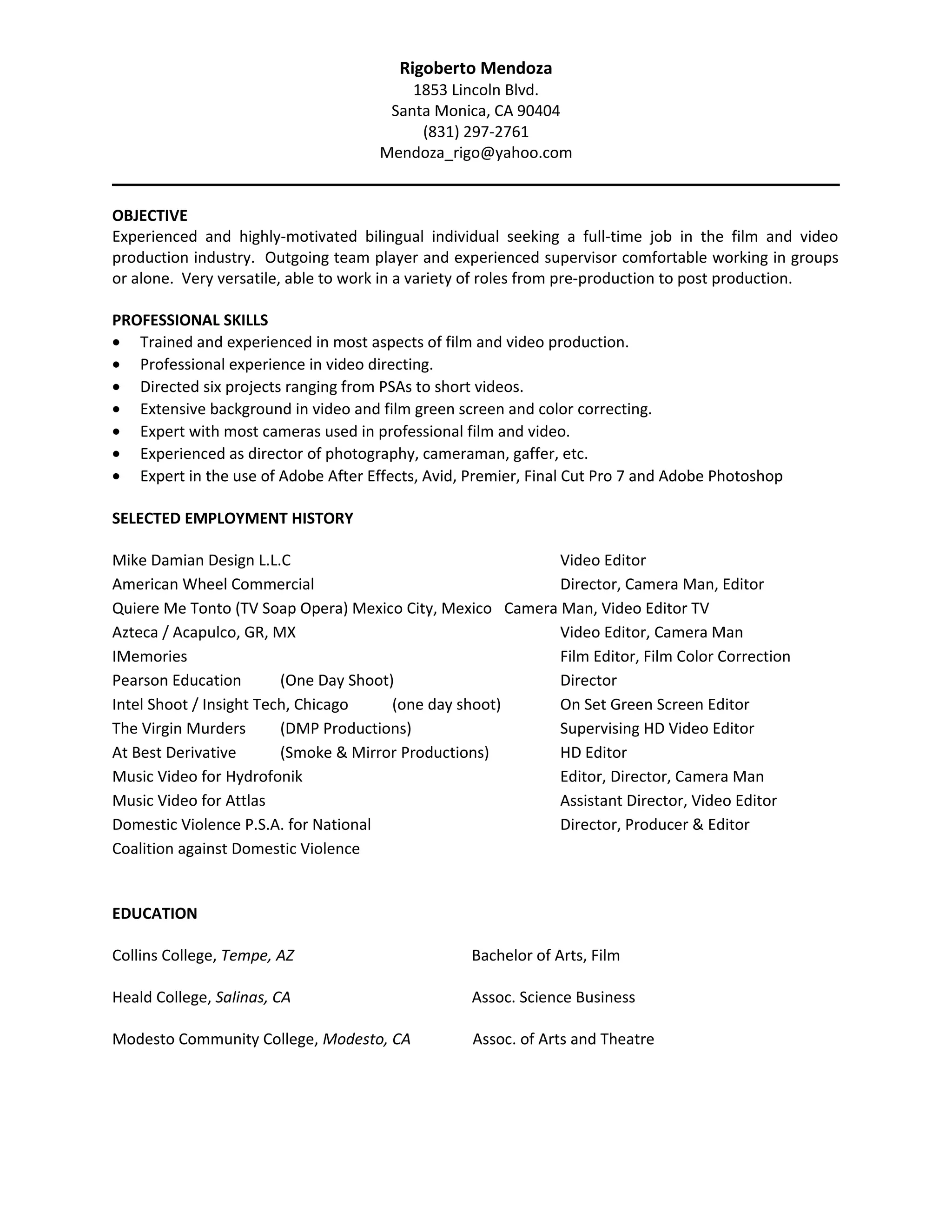 Rigoberto Mendoza Resume | DOC