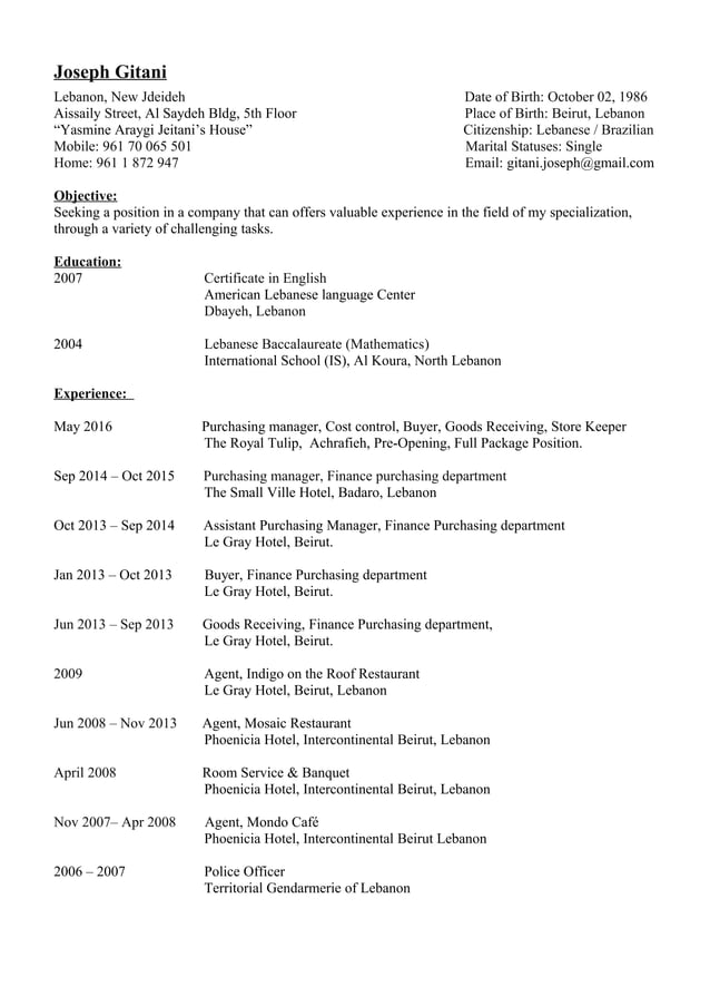 Joseph Gitani - CV | PDF