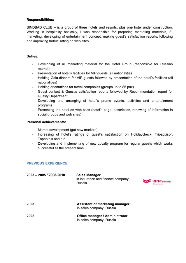 Resume | PDF | Hospitality Industry | Industries
