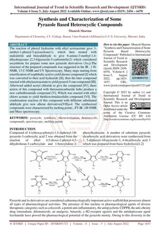 Synthesis and Characterization of Some Pyrazole Based Heterocyclic Compounds | PDF