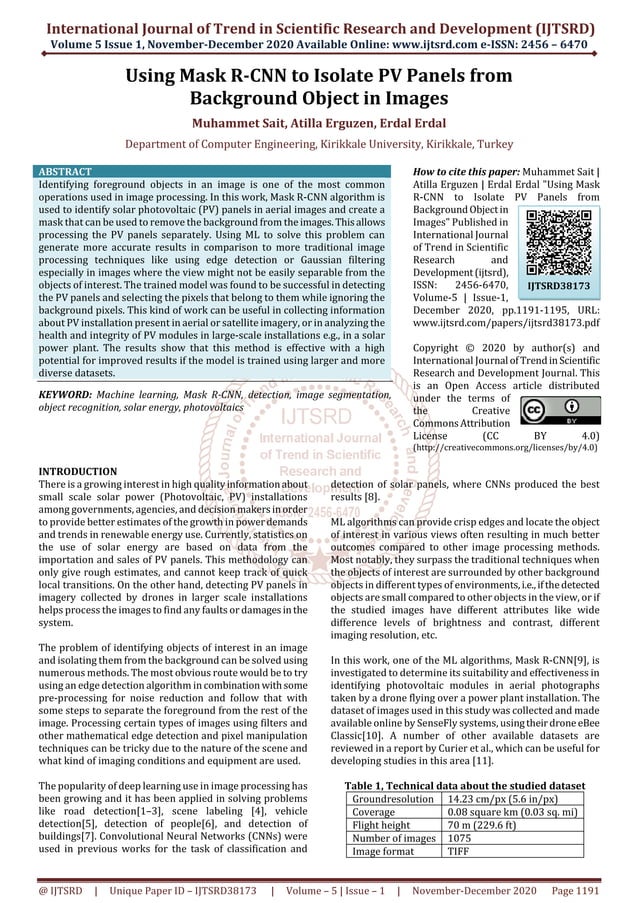Using Mask R CNN to Isolate PV Panels from Background Object in Images | PDF