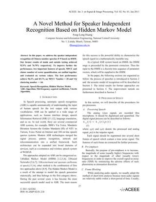A Novel Method for Speaker Independent Recognition Based on Hidden Markov Model | PDF