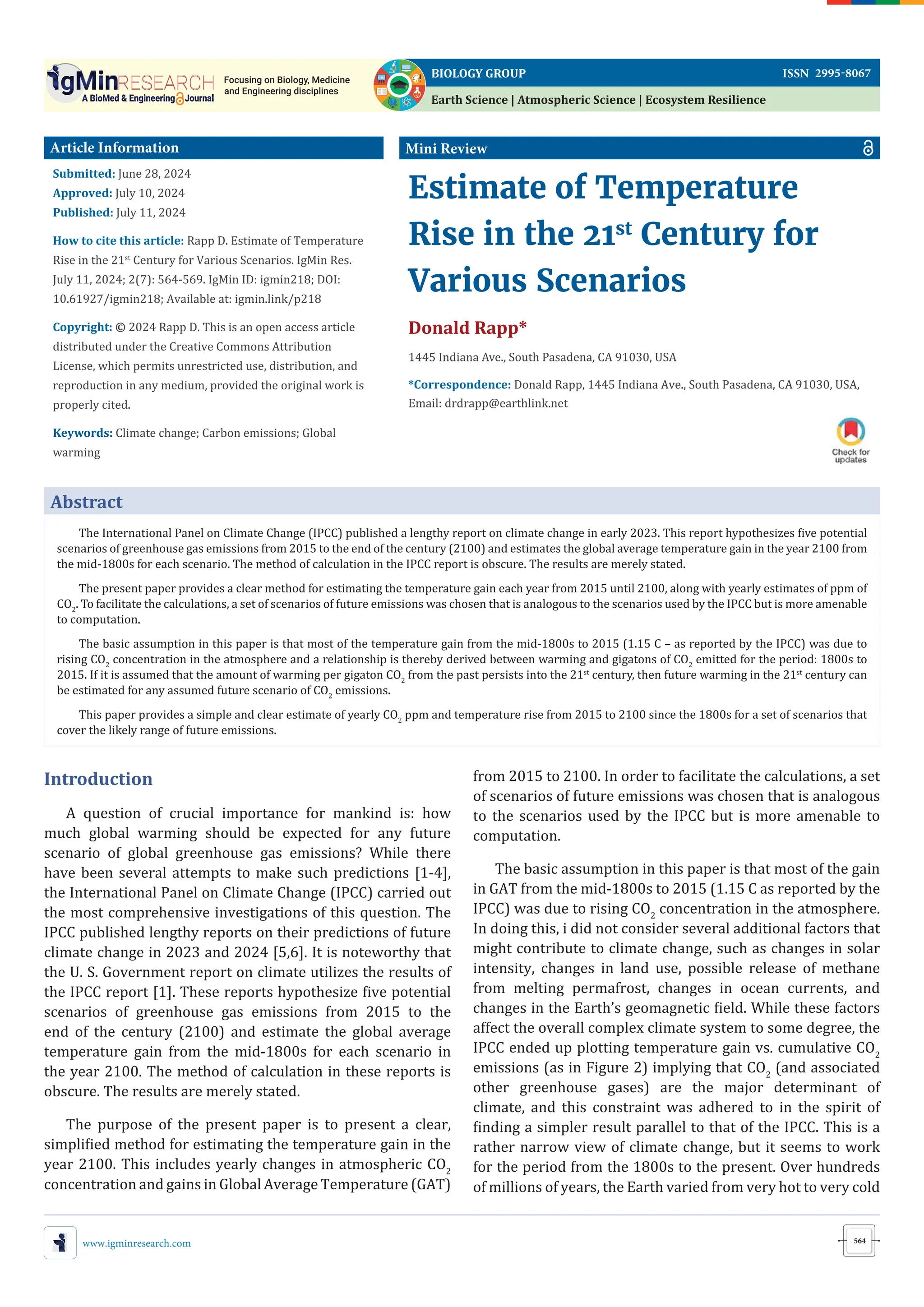 Predicting the Future: CO₂ Emissions and Global Warming by 2100 | PDF
