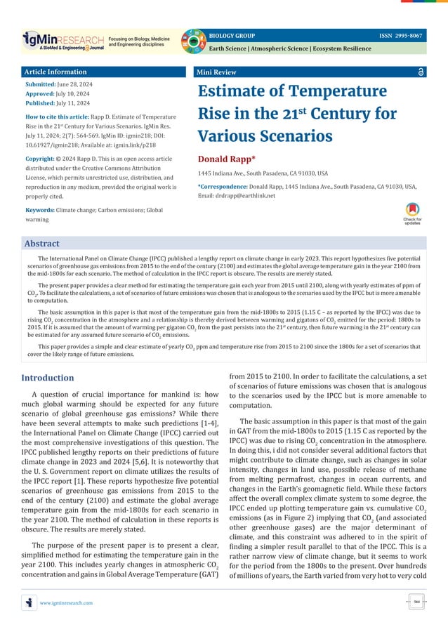 Predicting the Future: CO₂ Emissions and Global Warming by 2100 | PDF