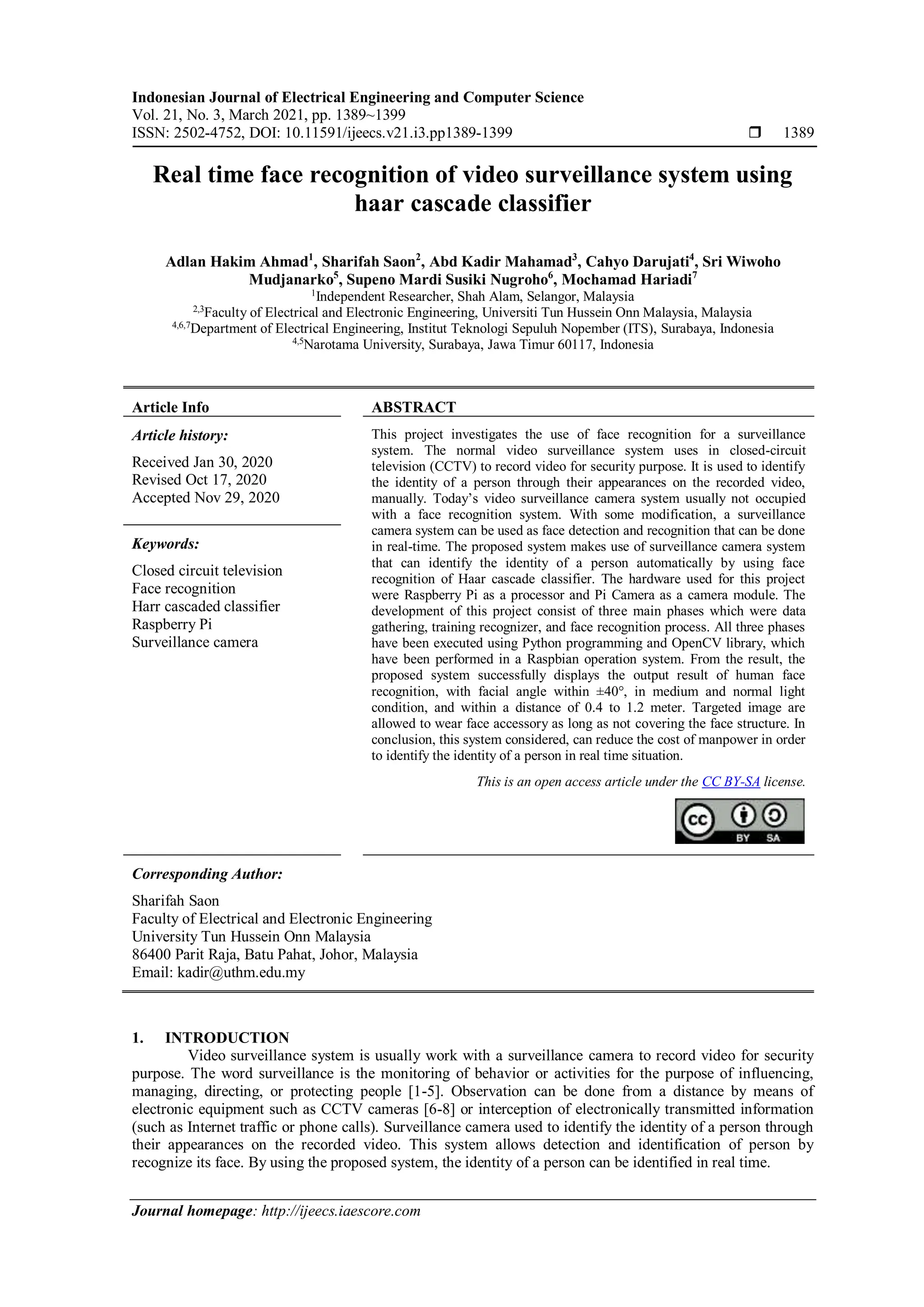 Real Time Face Recognition Of Video Surveillance System Using Haar Cascade Classifier Pdf