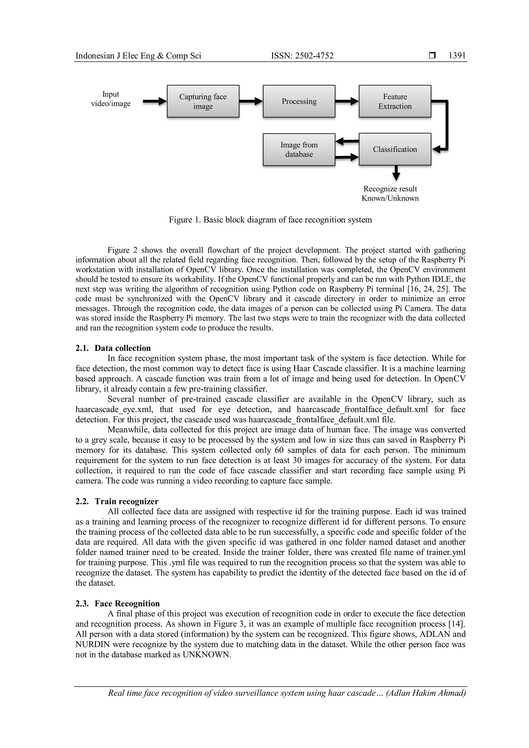 Real time face recognition of video surveillance system using haar cascade classifier | PDF