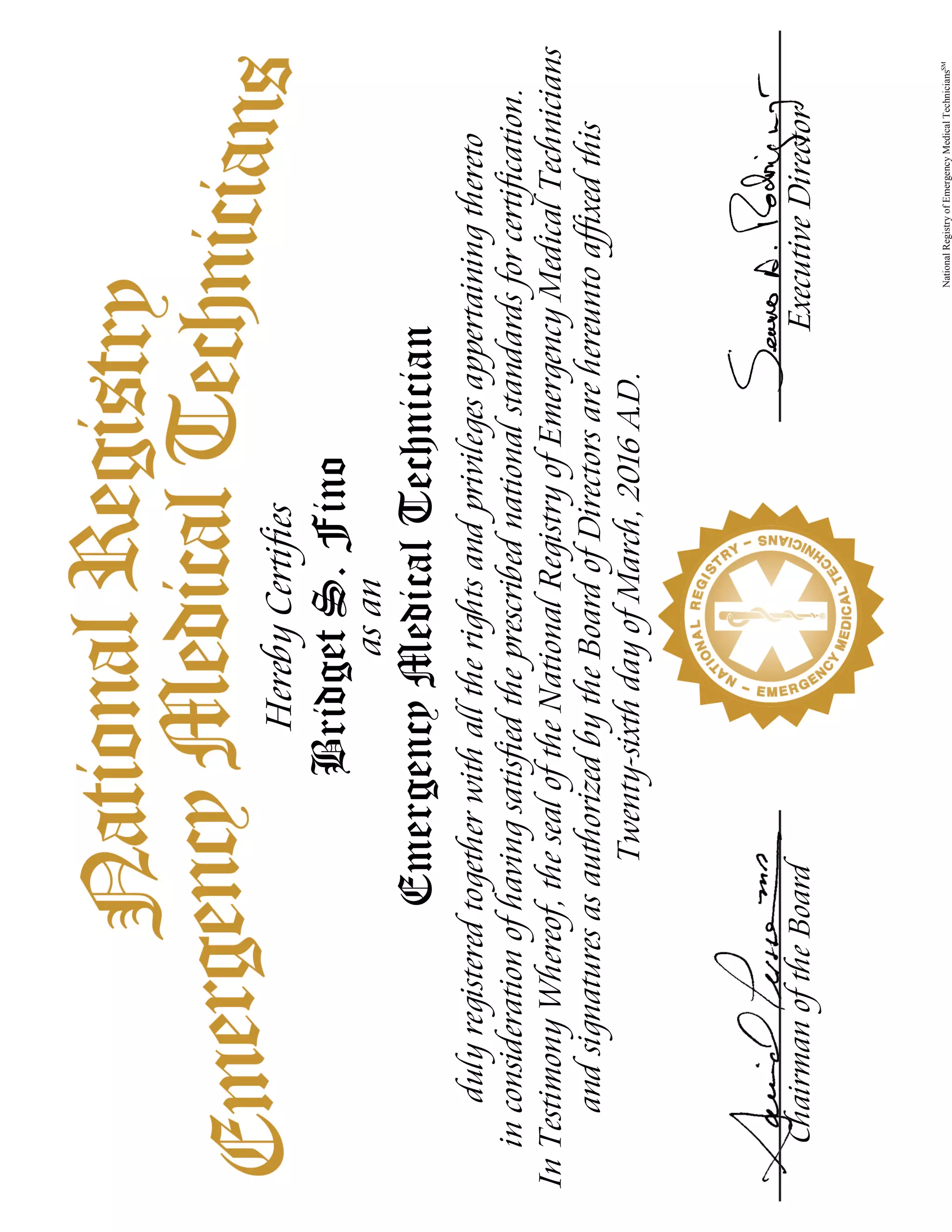 NREMT Certificate | PDF