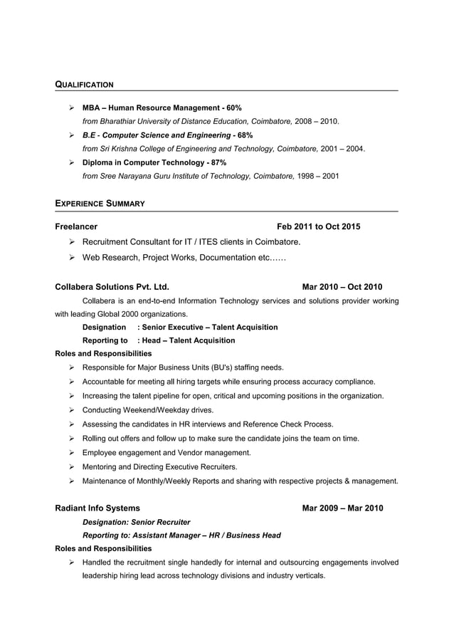 Eswaran - Recruitment - MBA(B.E) | PDF