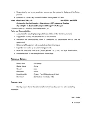 Eswaran - Recruitment - MBA(B.E) | PDF