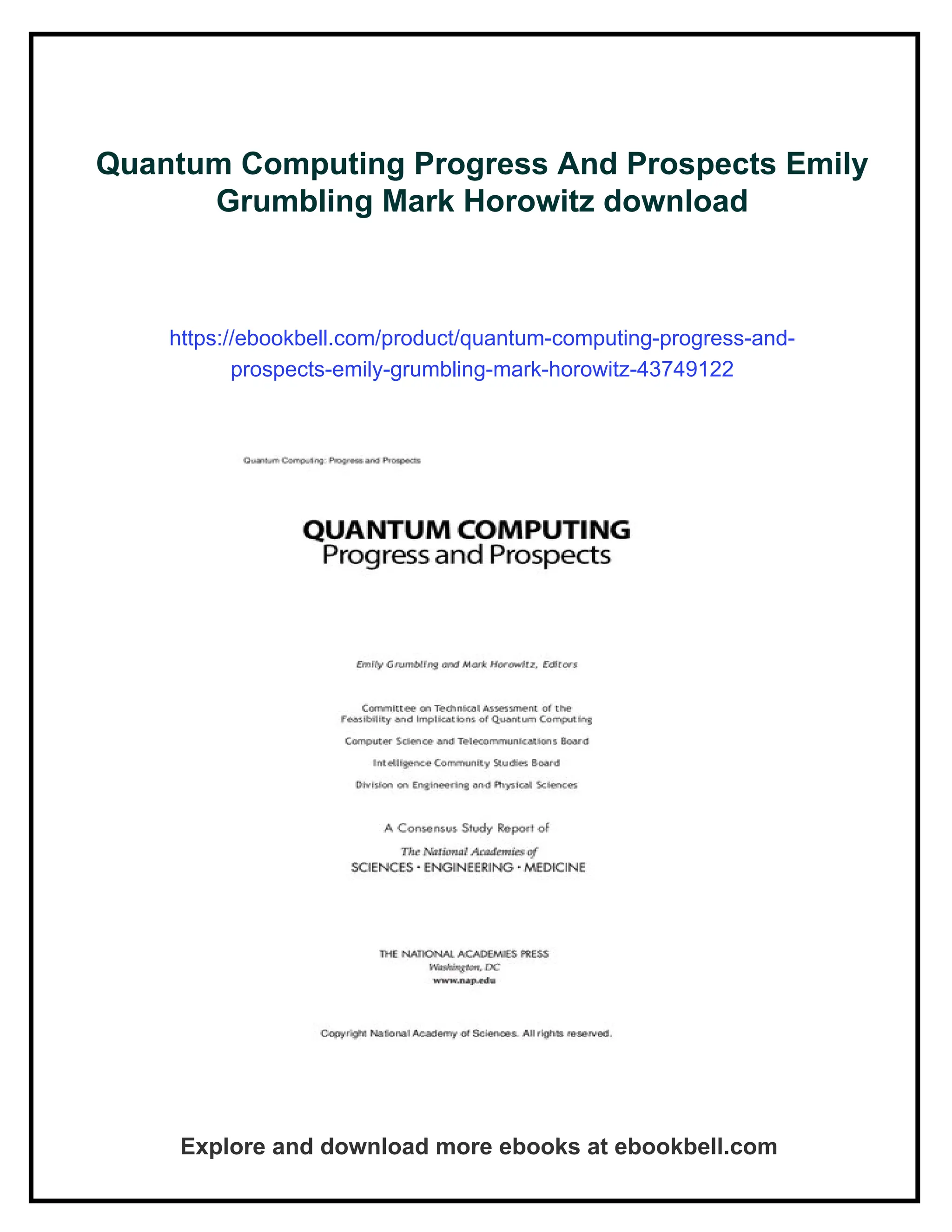 Quantum Computing Progress And Prospects Emily Grumbling Mark Horowitz | PDF