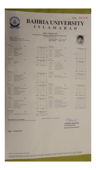 Final Transcript BBA | PDF