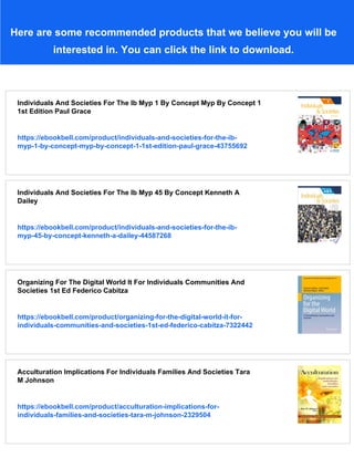 Individual And Societies For The Ib Myp 2 Myp By Concept Paul Grace | PDF