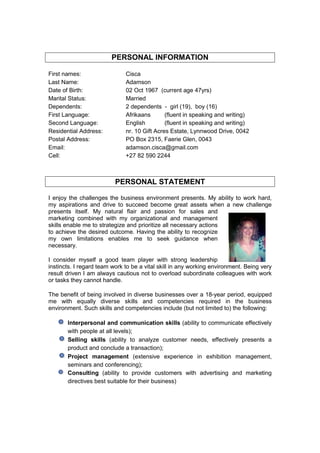 CV-Cisca Adamson 2015 | PDF | Business Expos & Conferences | Events