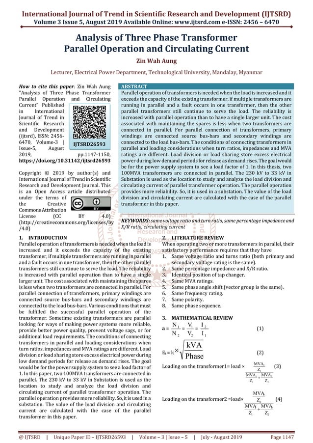 Analysis Of Three Phase Transformer Parallel Operation And Circulating Current Pdf Computer