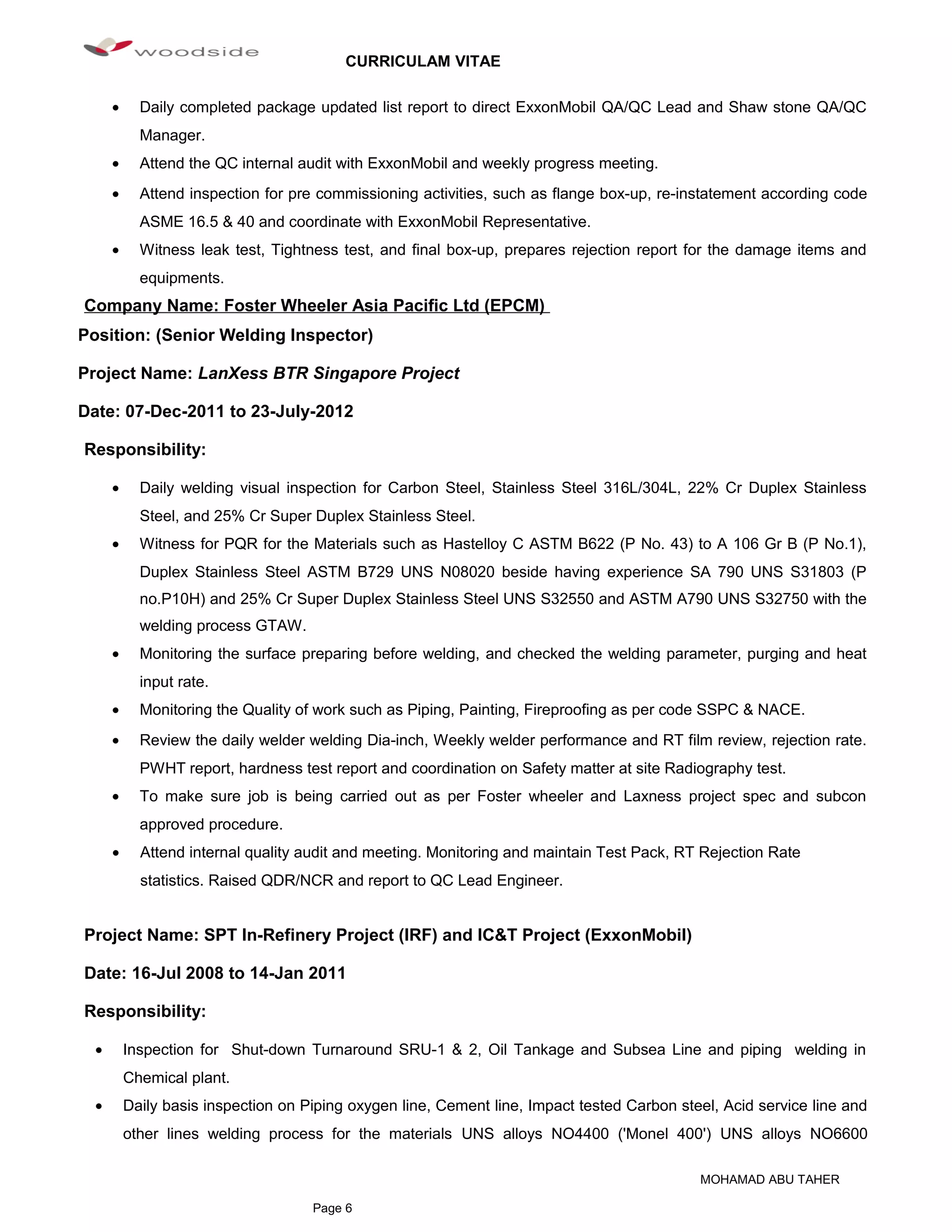 Mohammad Taher_QA-QC Piping-Welding | DOC
