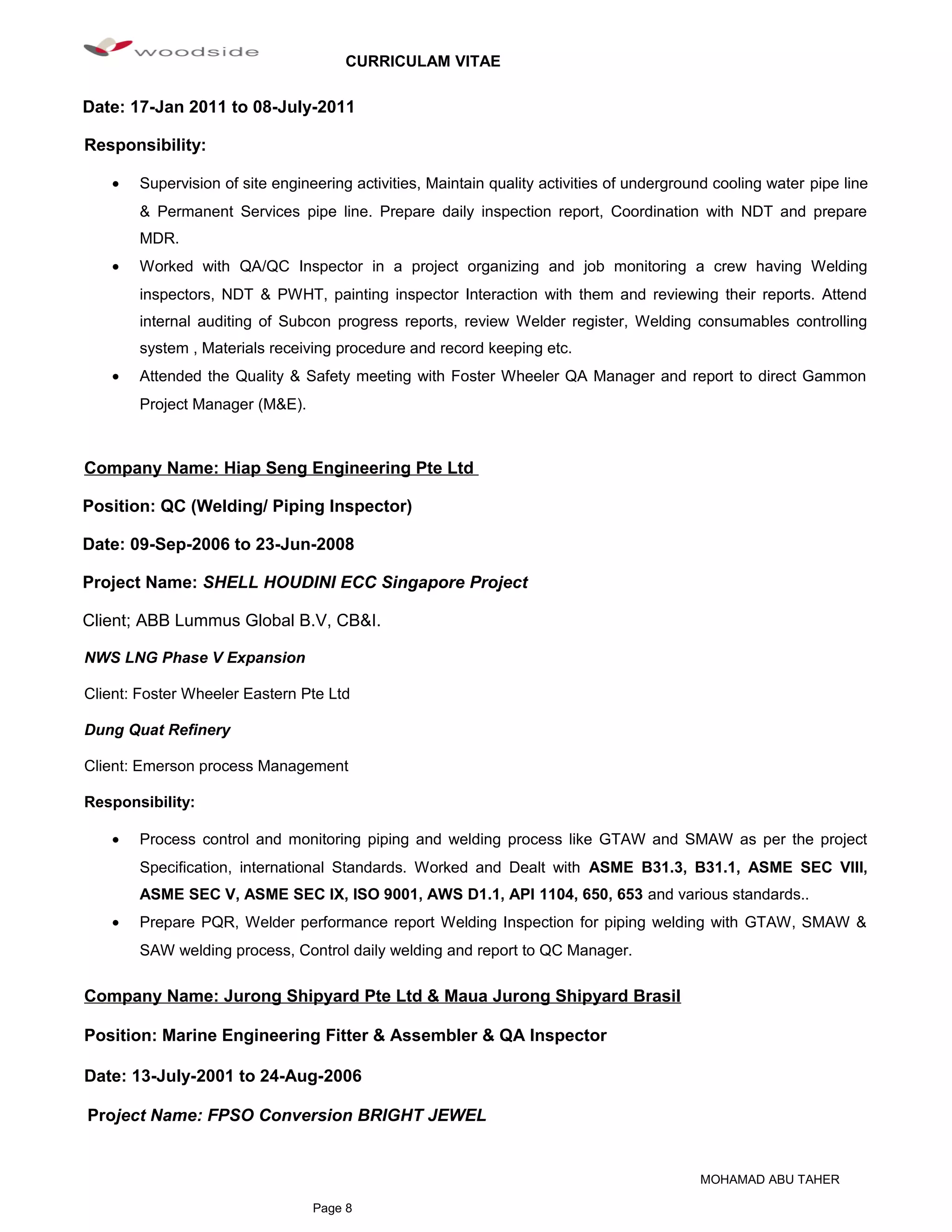 Mohammad Taher_QA-QC Piping-Welding | DOC