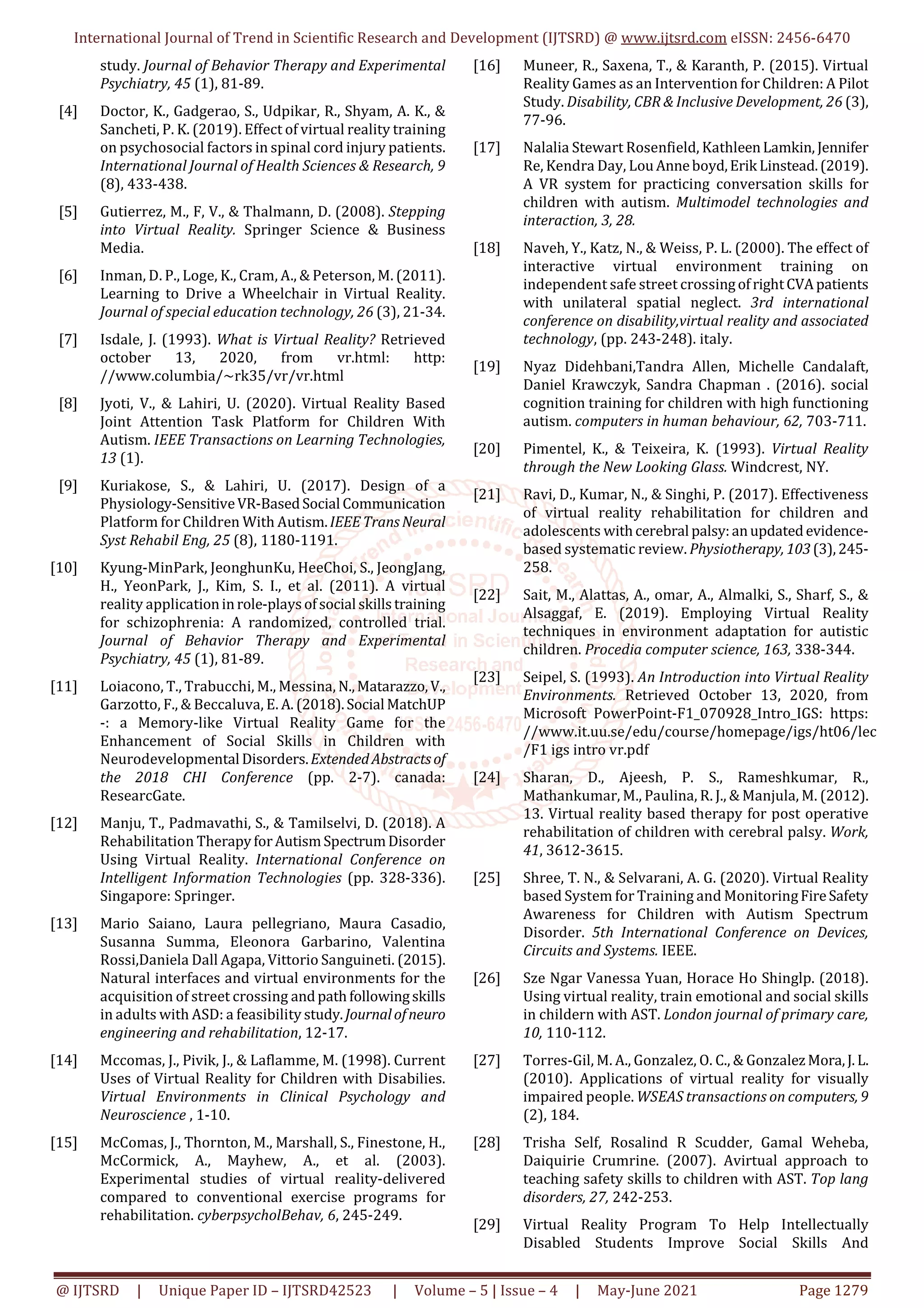 Virtual Reality as a Promising Tool for Autism Intervention | PDF