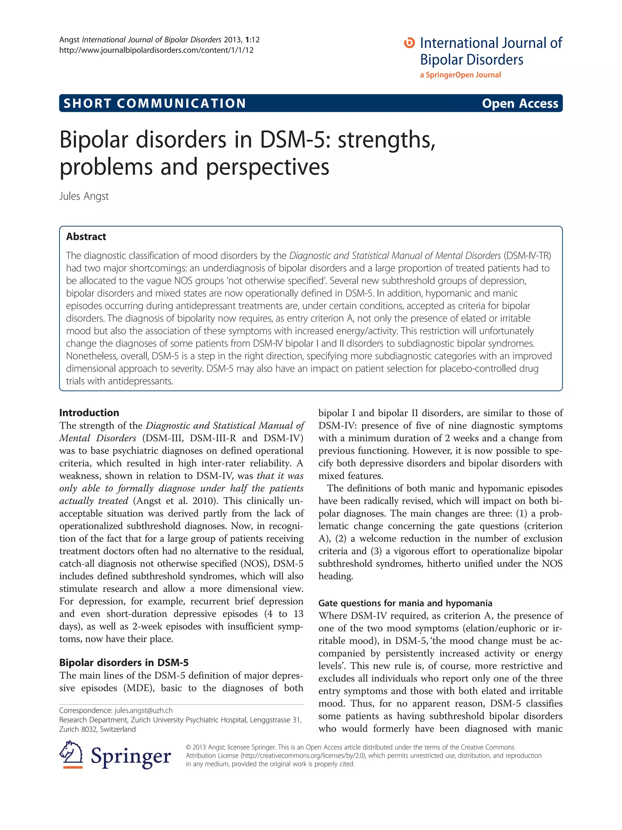 Bipolar disorders in DSM-5: strengths, problems and perspectives | PDF