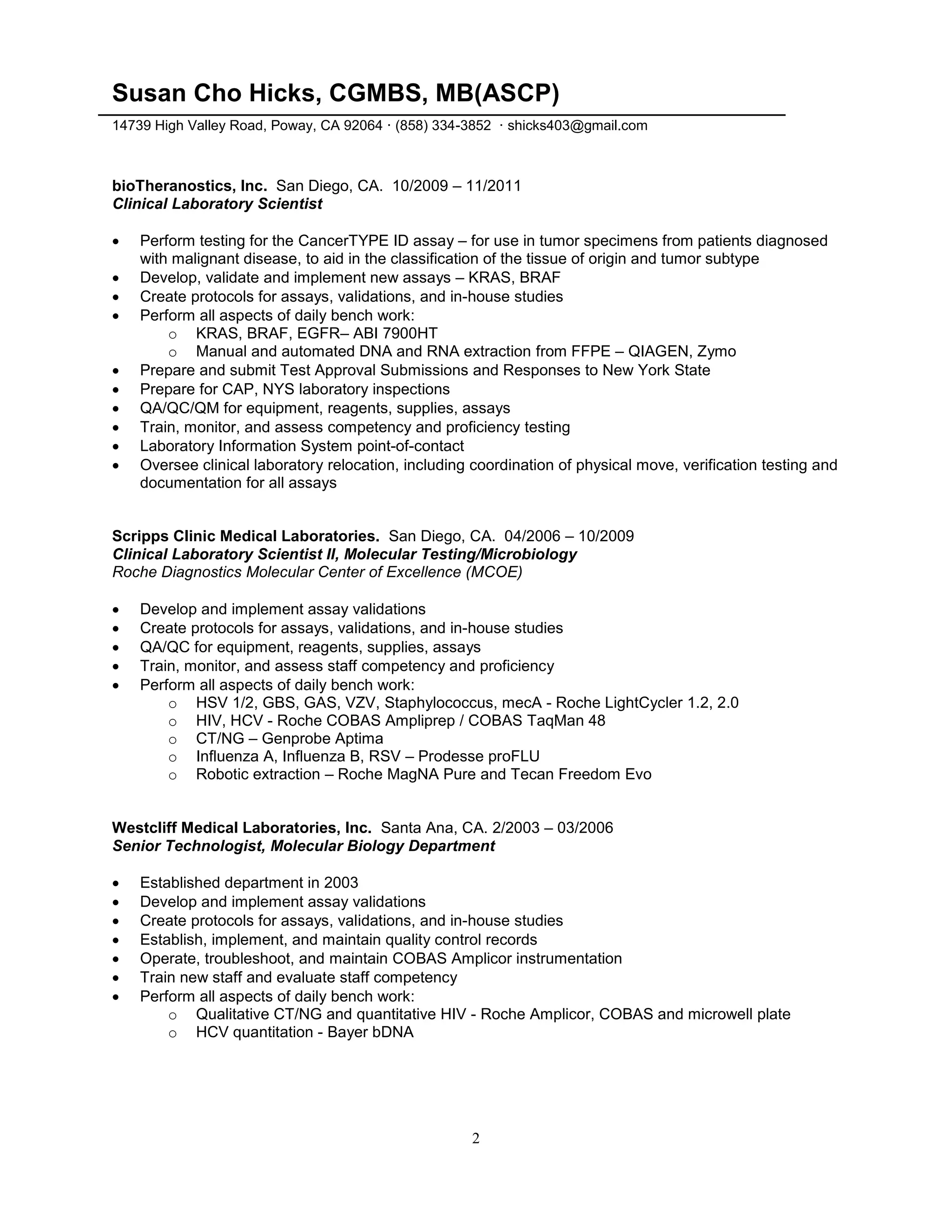 Susan_Hicks_Resume_Mar2016 | PDF | Genetics | Science