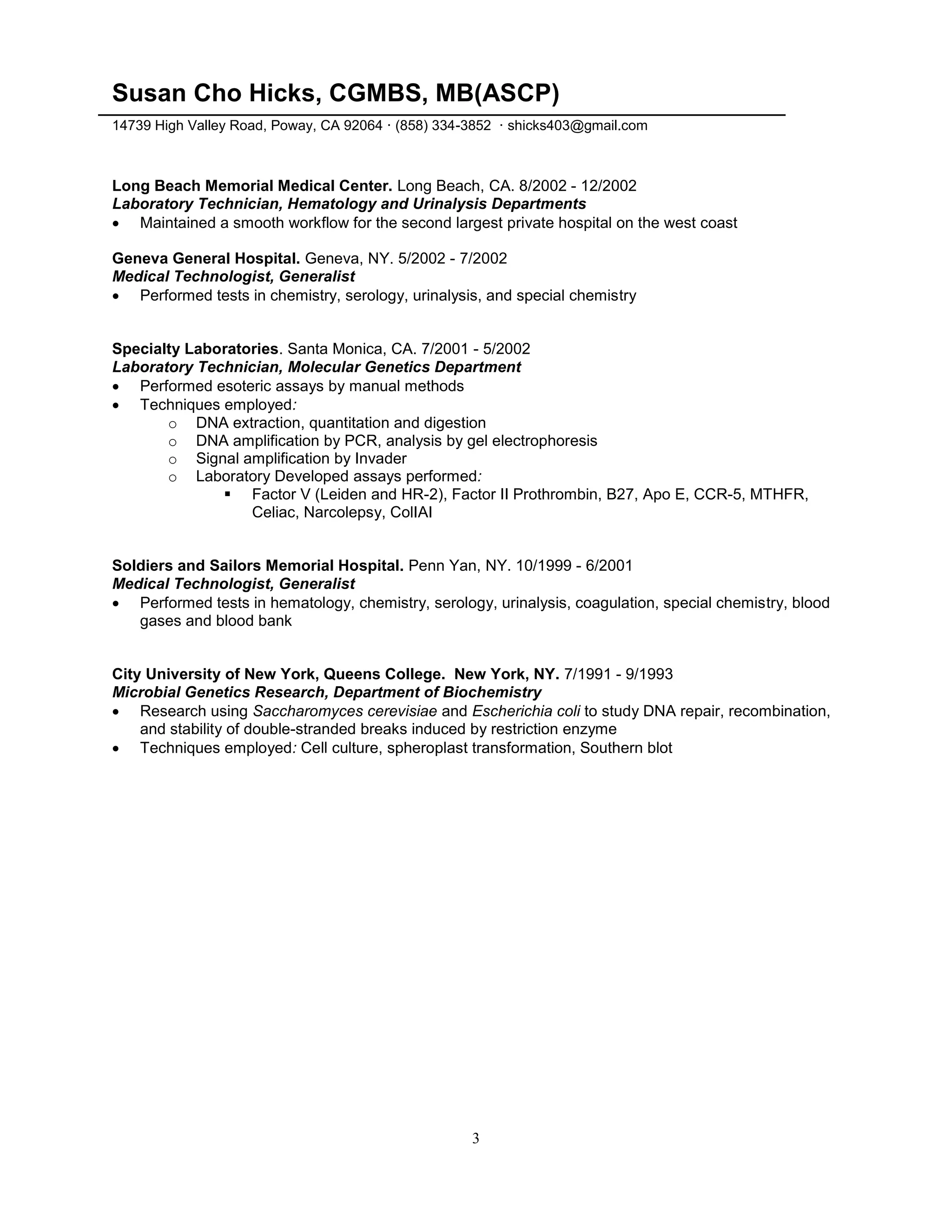 Susan_Hicks_Resume_Mar2016 | PDF | Genetics | Science