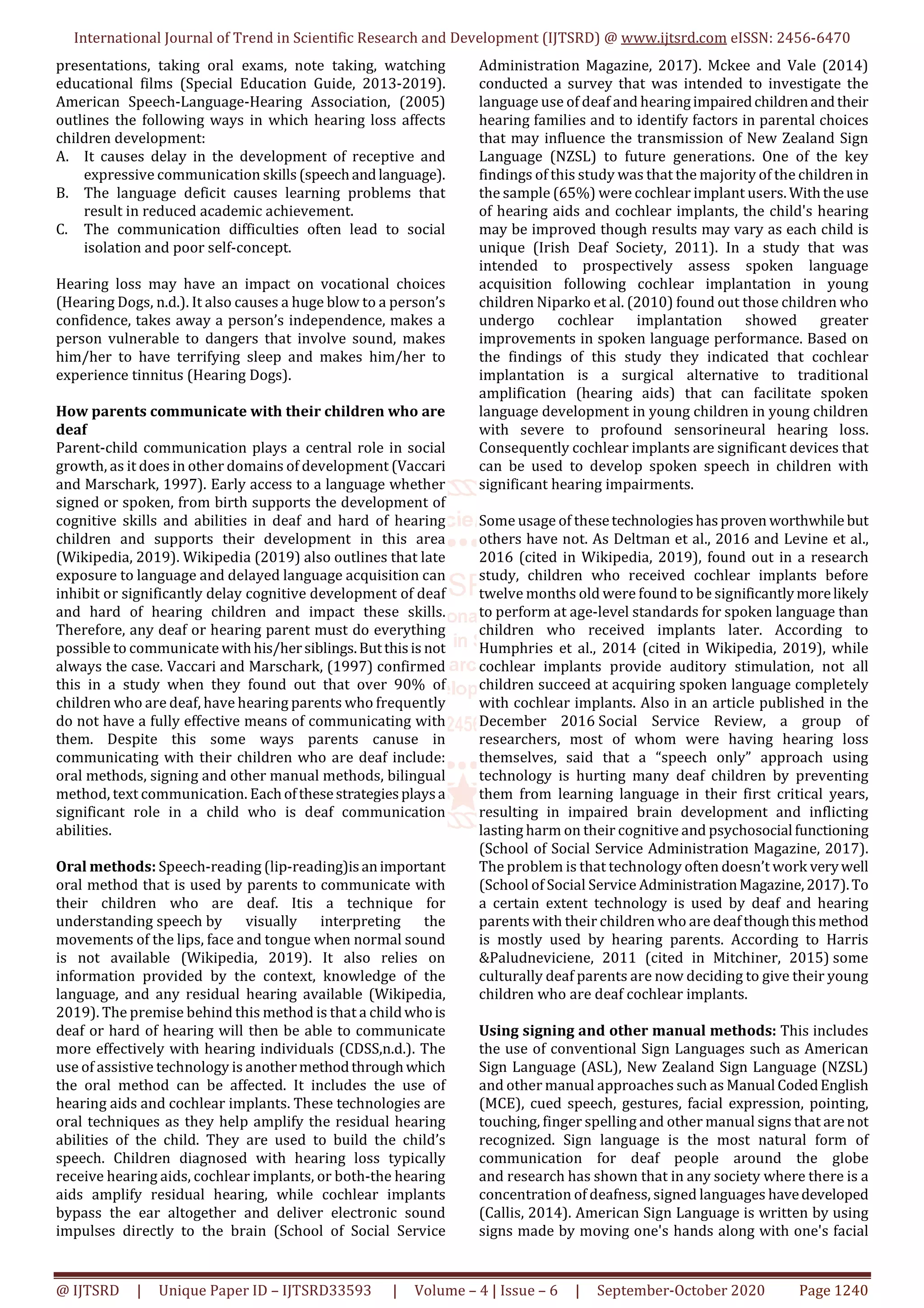 A Comparative Study of Children who are Deaf and their Parents Literate ...