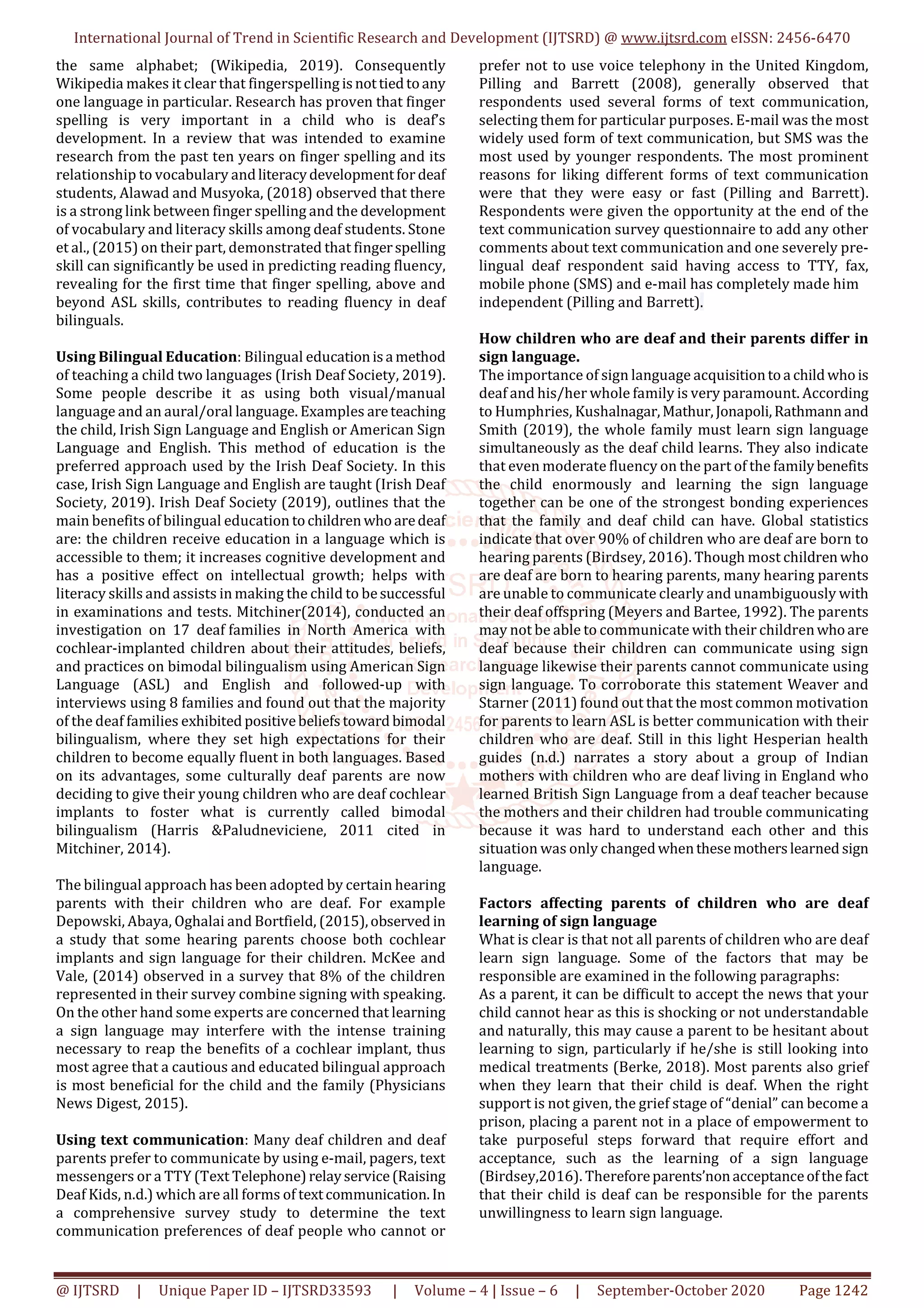 A Comparative Study of Children who are Deaf and their Parents Literate ...