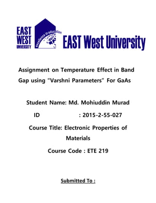 Varshni papameter | DOCX | Physics | Science