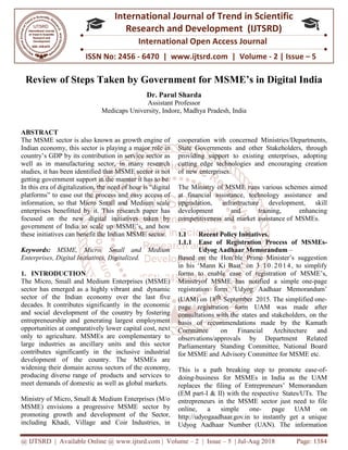 Review of Steps Taken by Government for MSME's in Digital India | PDF