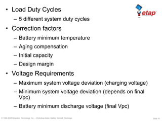 ETAP - bsd - Battery Sizing & Duscharge | PDF