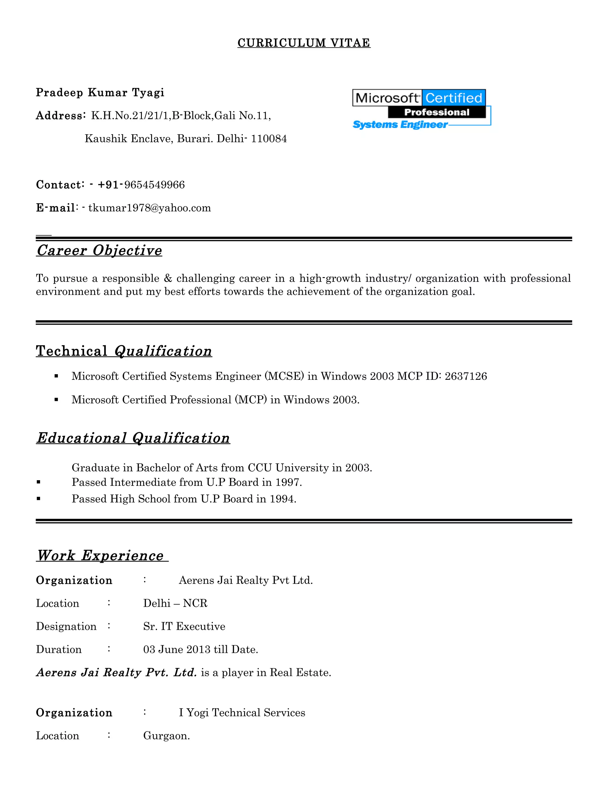 PRADEEP - CURRICULUM VITAE | PDF