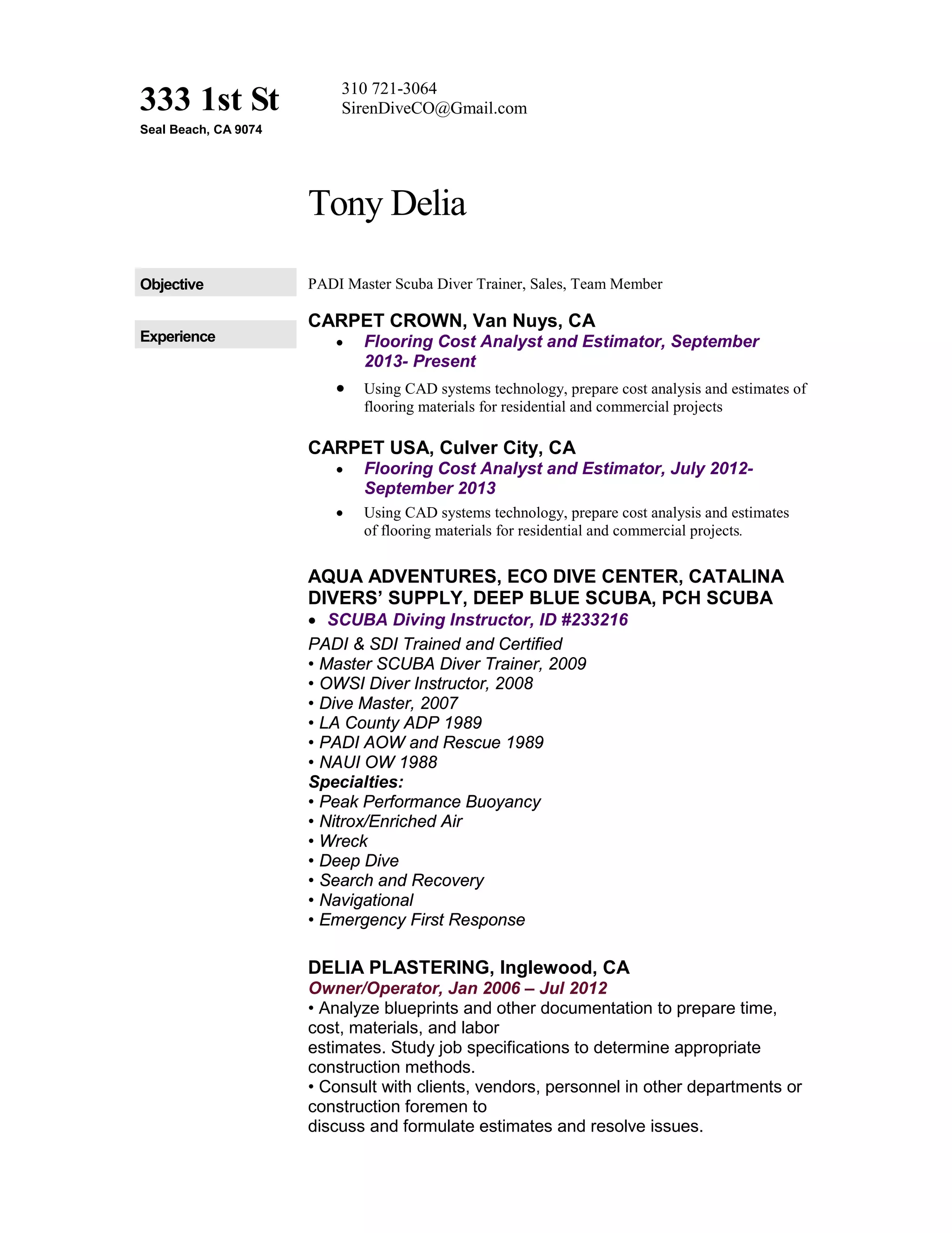 2015 SCUBA Resume | PDF