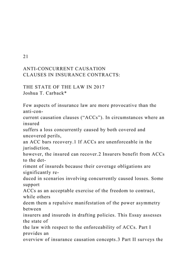 21 ANTI-CONCURRENT CAUSATION CLAUSES IN INSURANCE CONT.docx
