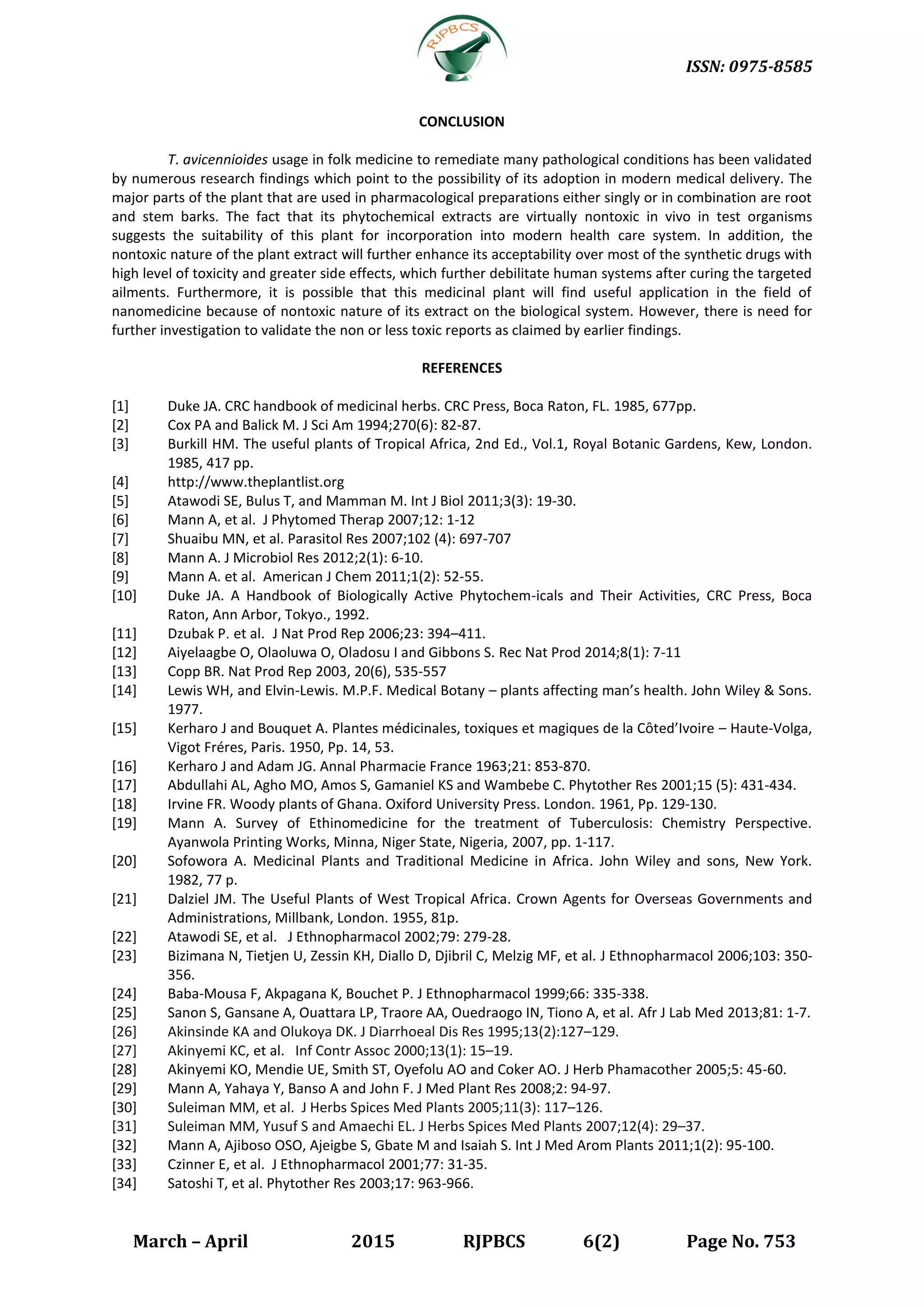 Terminalia avicennioides as a Potential Candidate for Pharmaceutical ...
