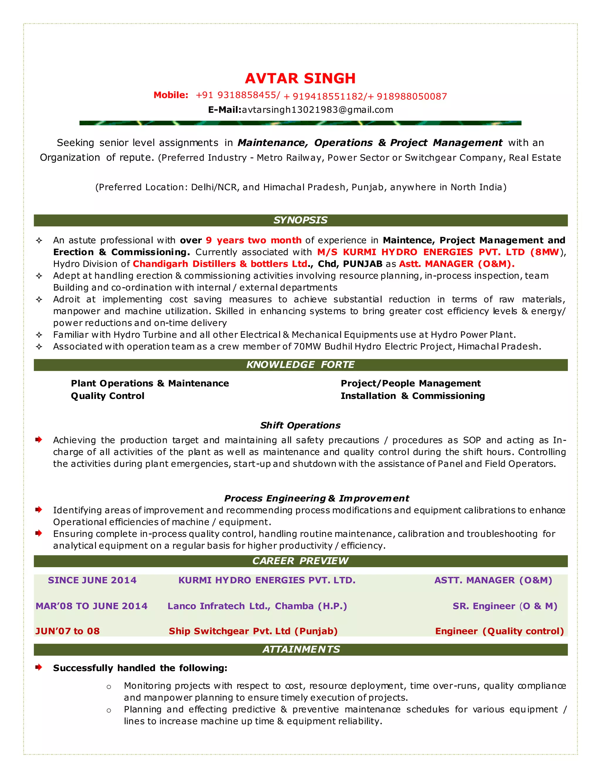 Avtar_singh CV 2016 | DOCX