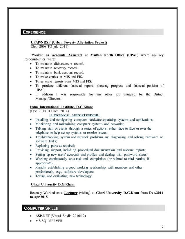 ubaid cv | DOCX | IT and Internet Support | Internet
