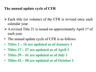 21 Code of Federal Regulation(21-CFR) | PPTX