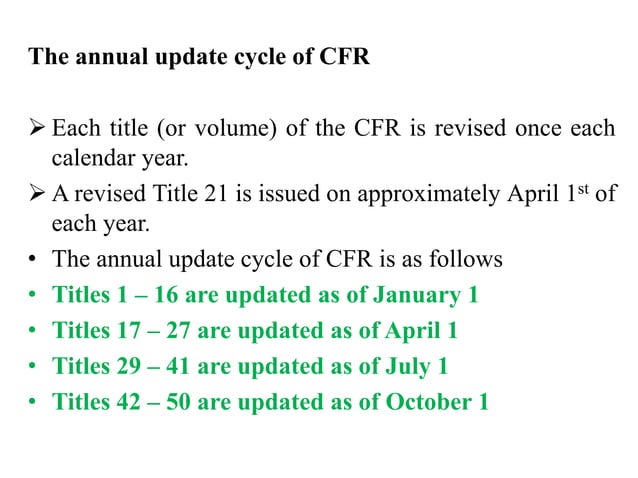 21 Code of Federal Regulation(21-CFR) | PPTX