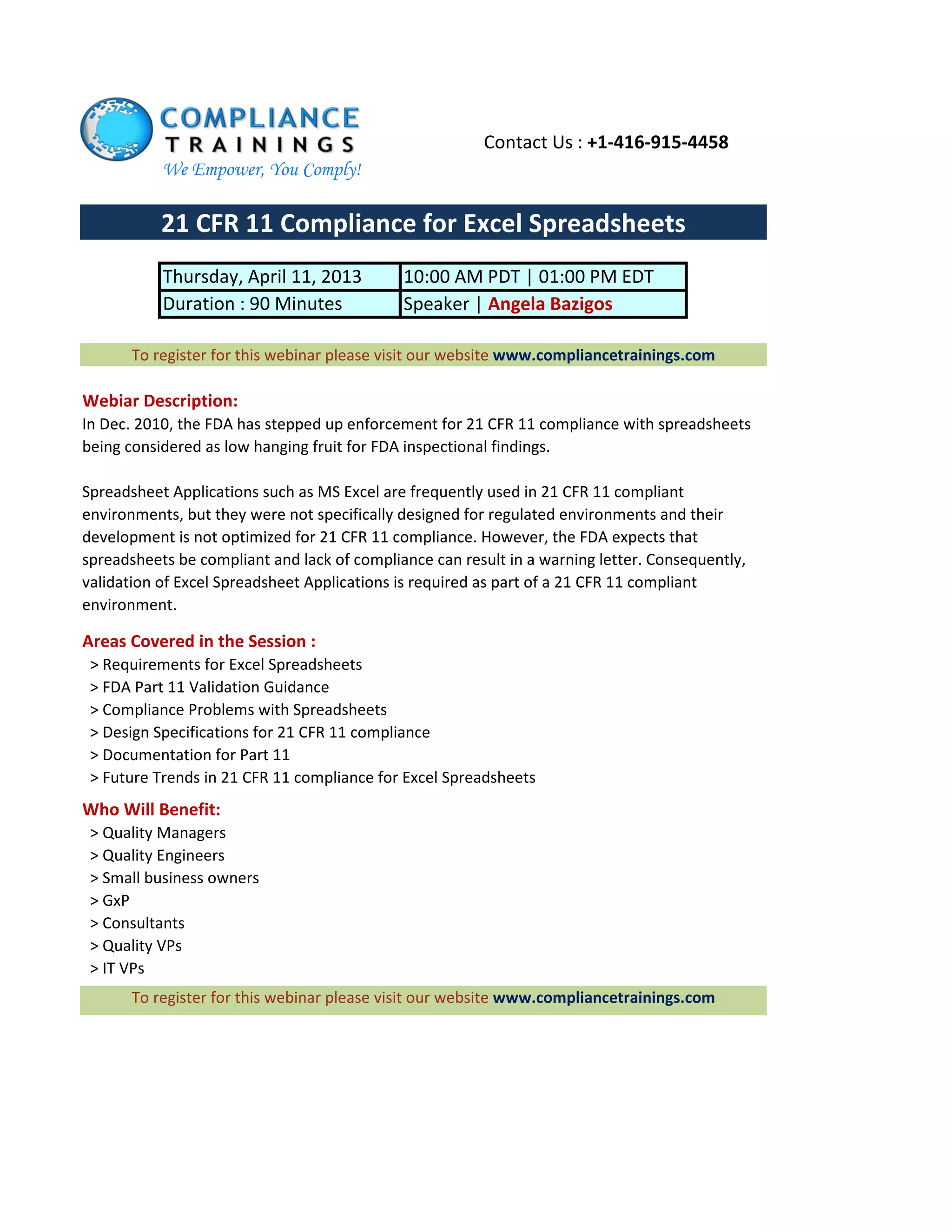 21 CFR 11 Compliance for Excel Spreadsheets | PDF