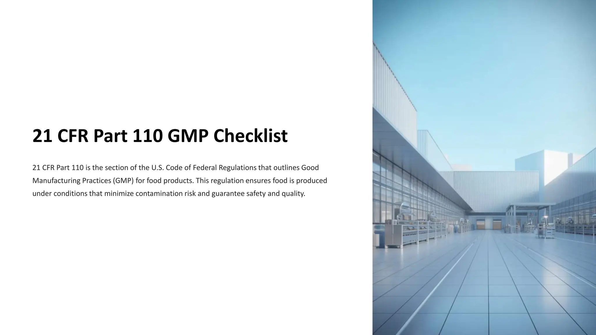 21 CFR Part 110 GMP Checklist eAuditor Audits and inspection | PDF
