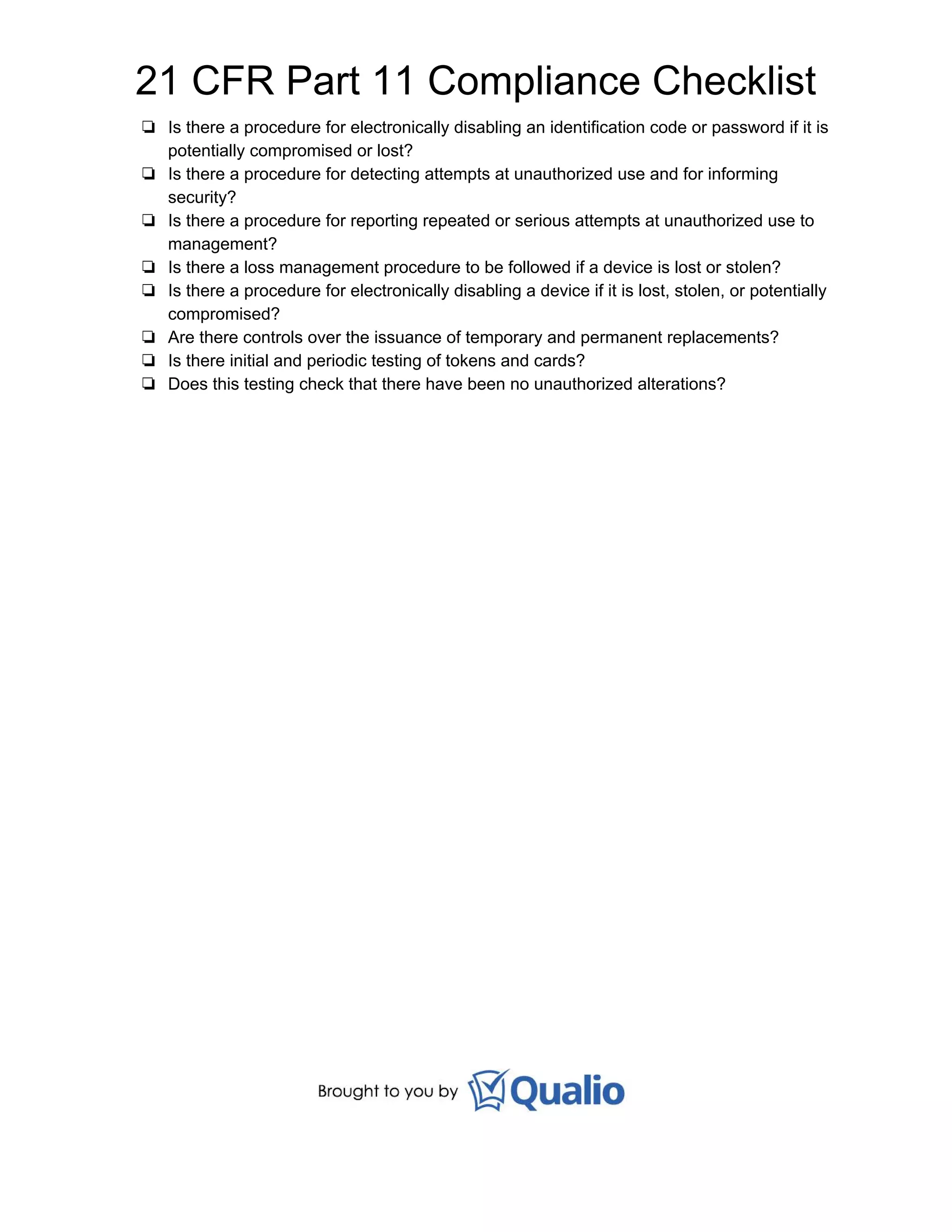 21 cfr part 11 compliance checklist qualio | PDF